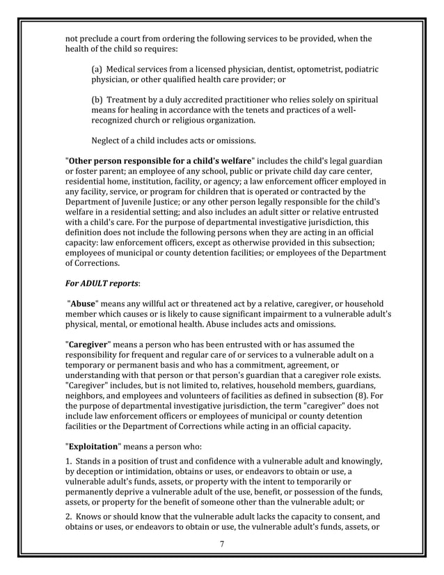 REPORTING ABUSE OR CHILDREN AND VULNERABLE ADULTS | PDF