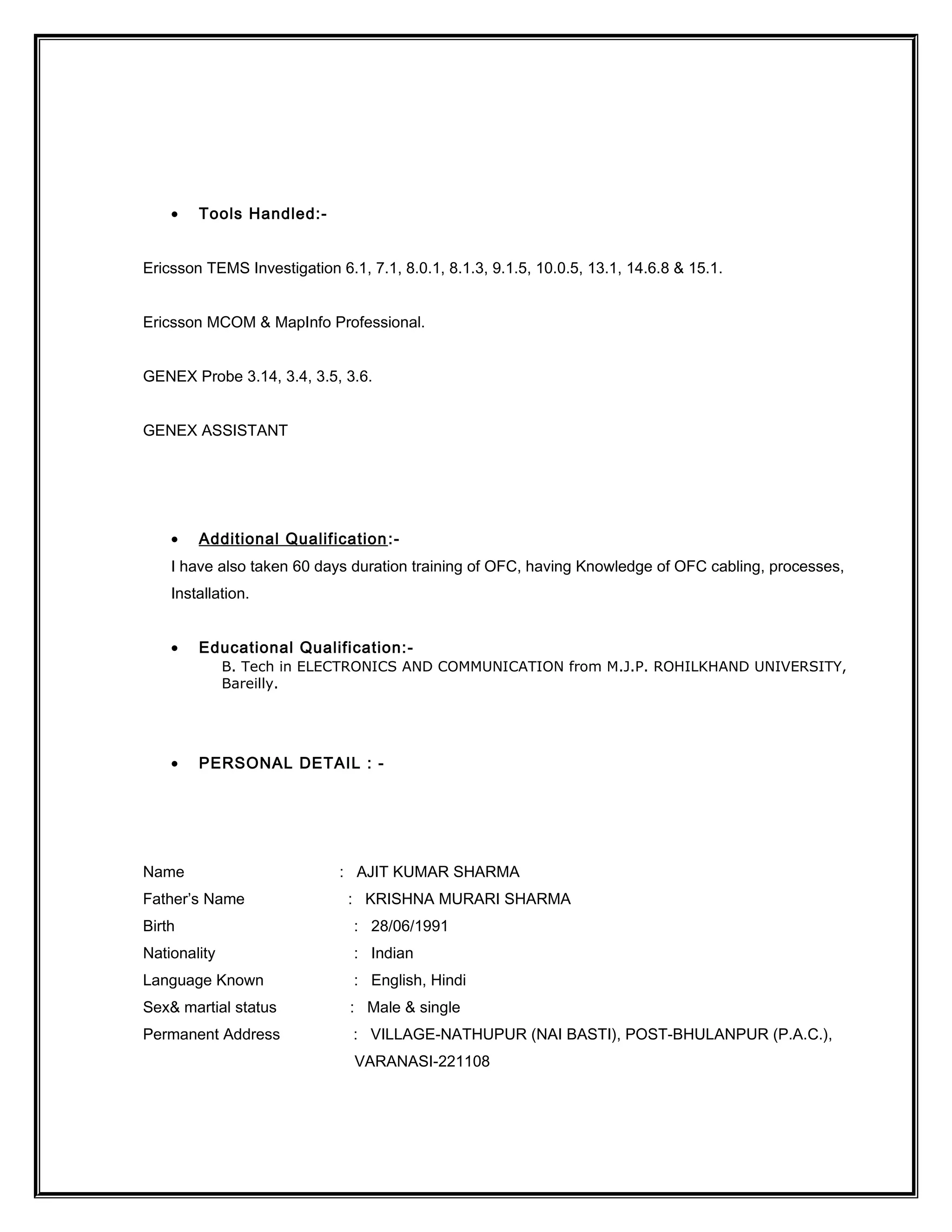AJIT KUMAR SHARMA CV | DOC | Telecommunications Industry | Industries