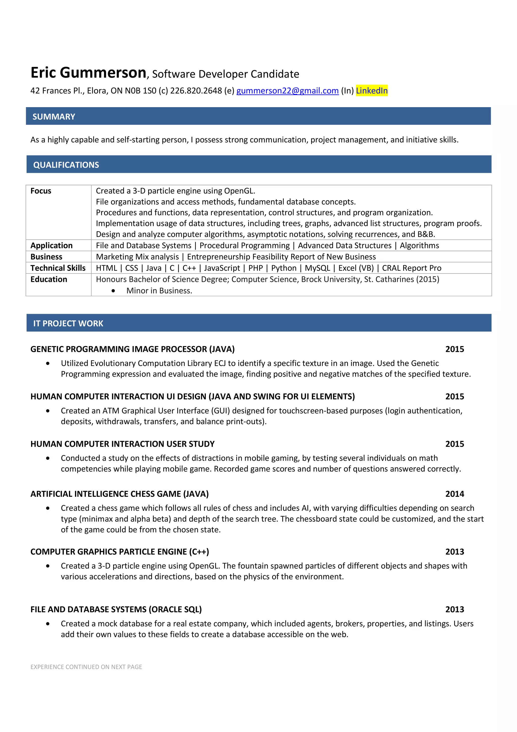 Gummerson, Eric Resume | PDF | Programming Languages | Computing