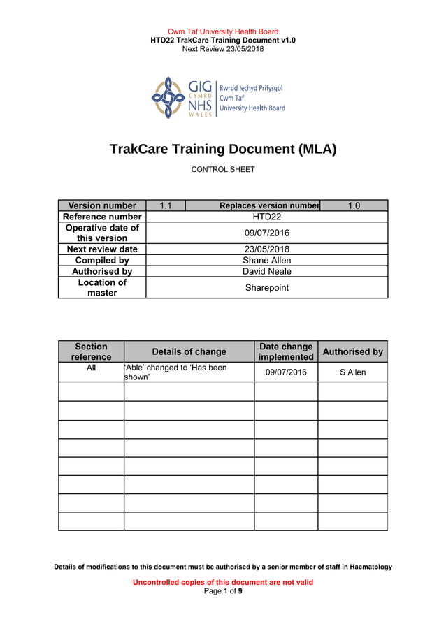 TrakCare Training Document MLA | PDF