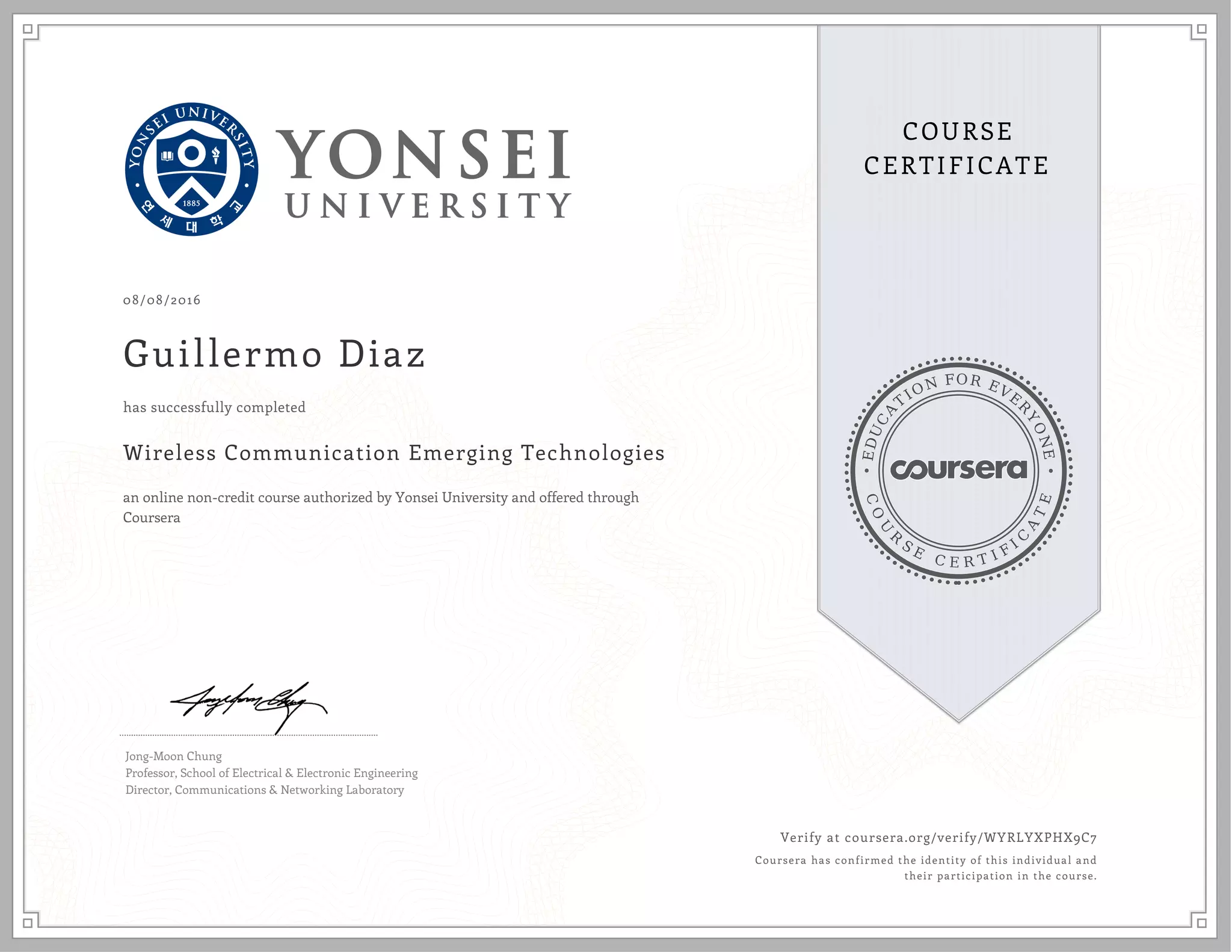 Coursera Wireless Communication Emerging Technologies | PPT