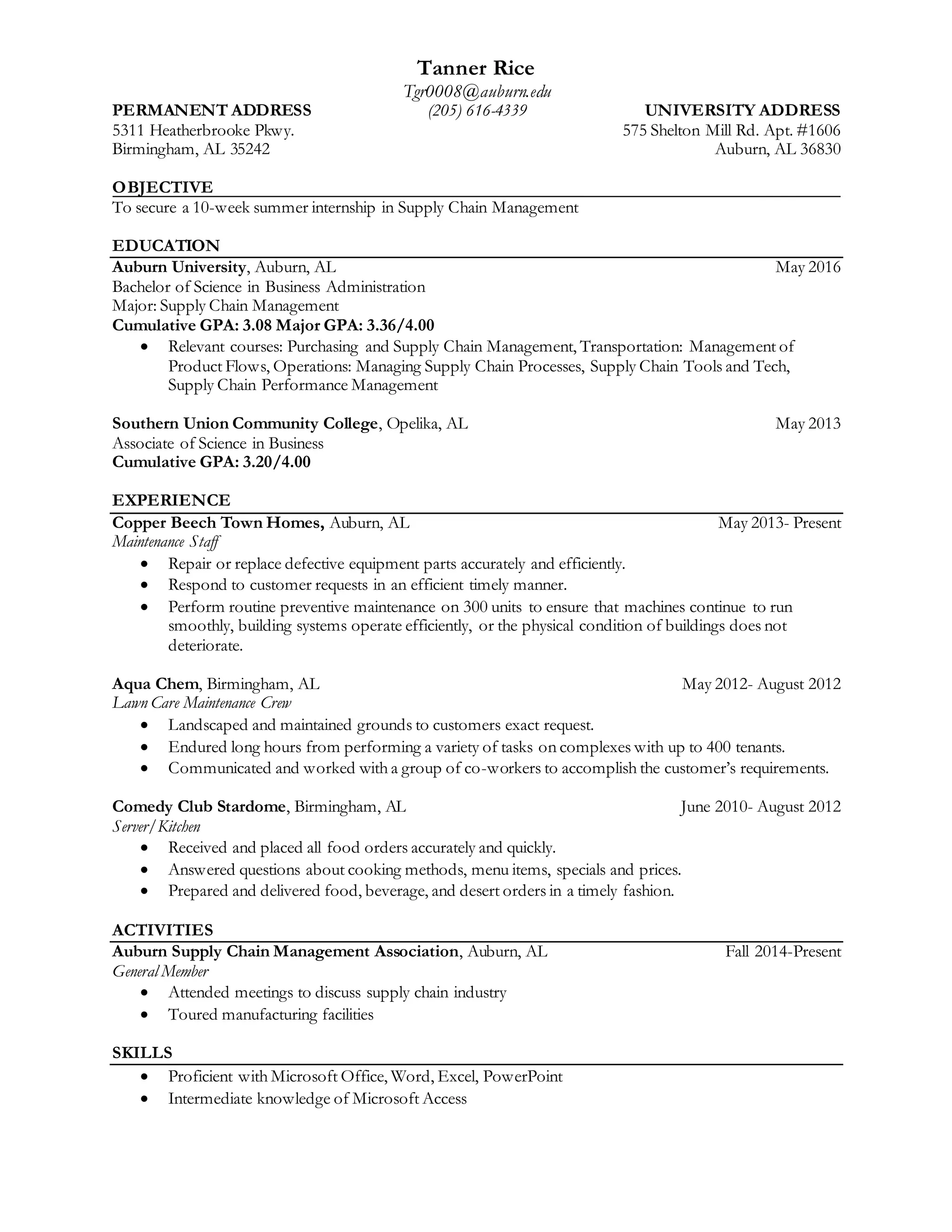 Tanner Rice-Resume | PDF