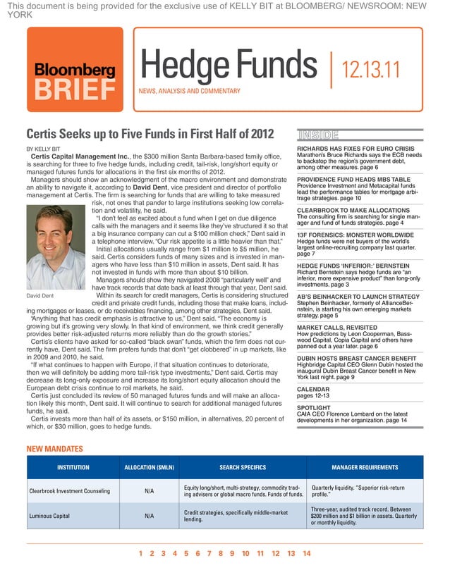 Bloomberg Brief, Hedge Funds | PDF