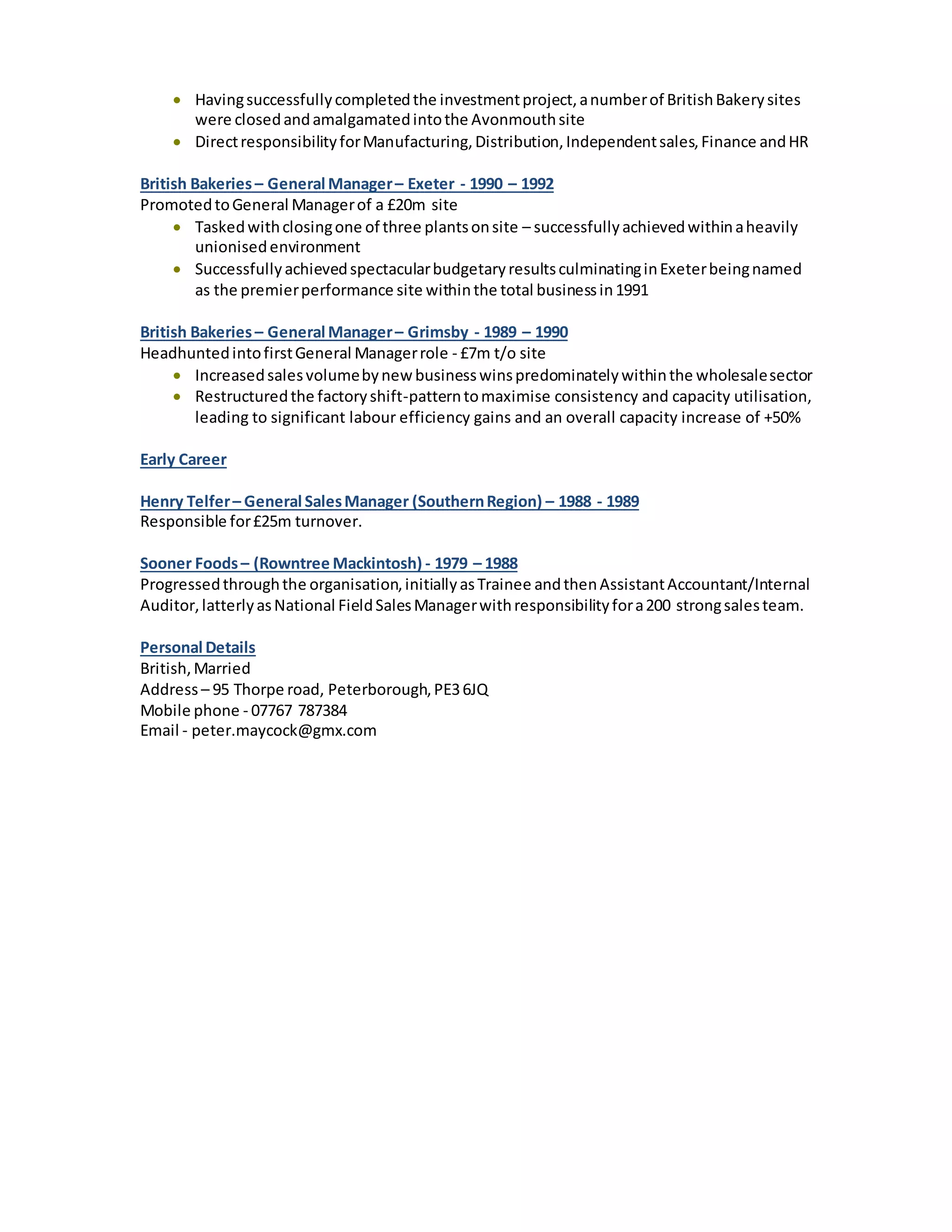 Peter Maycock CV, 2016 | PDF