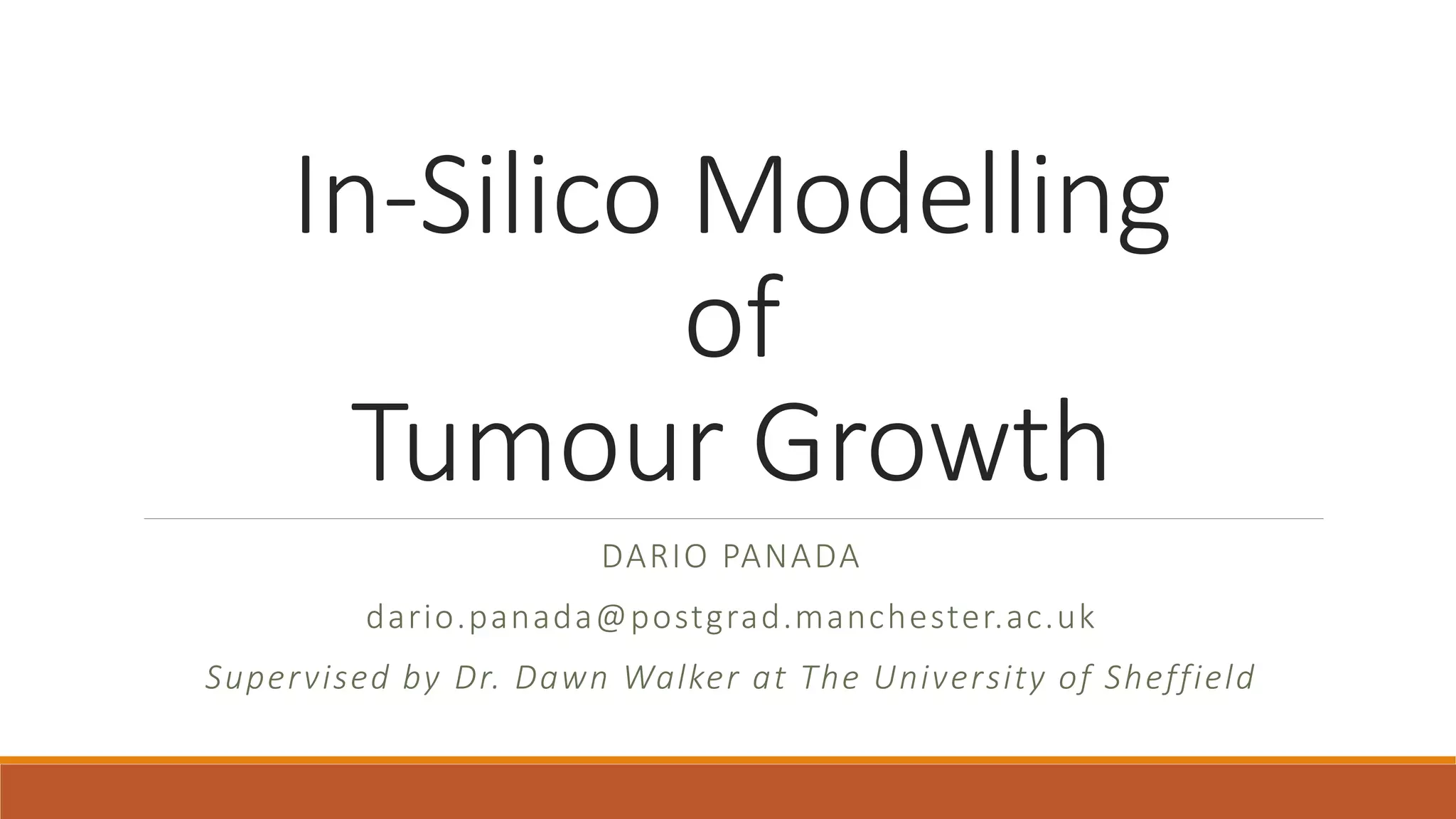 In Silico Modelling Of Tumour Growth Ppt