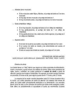 Características Neuropsicológicas del Neonato | DOCX