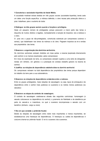 1 caracteriza a sociedade tripartida da idade média | DOCX