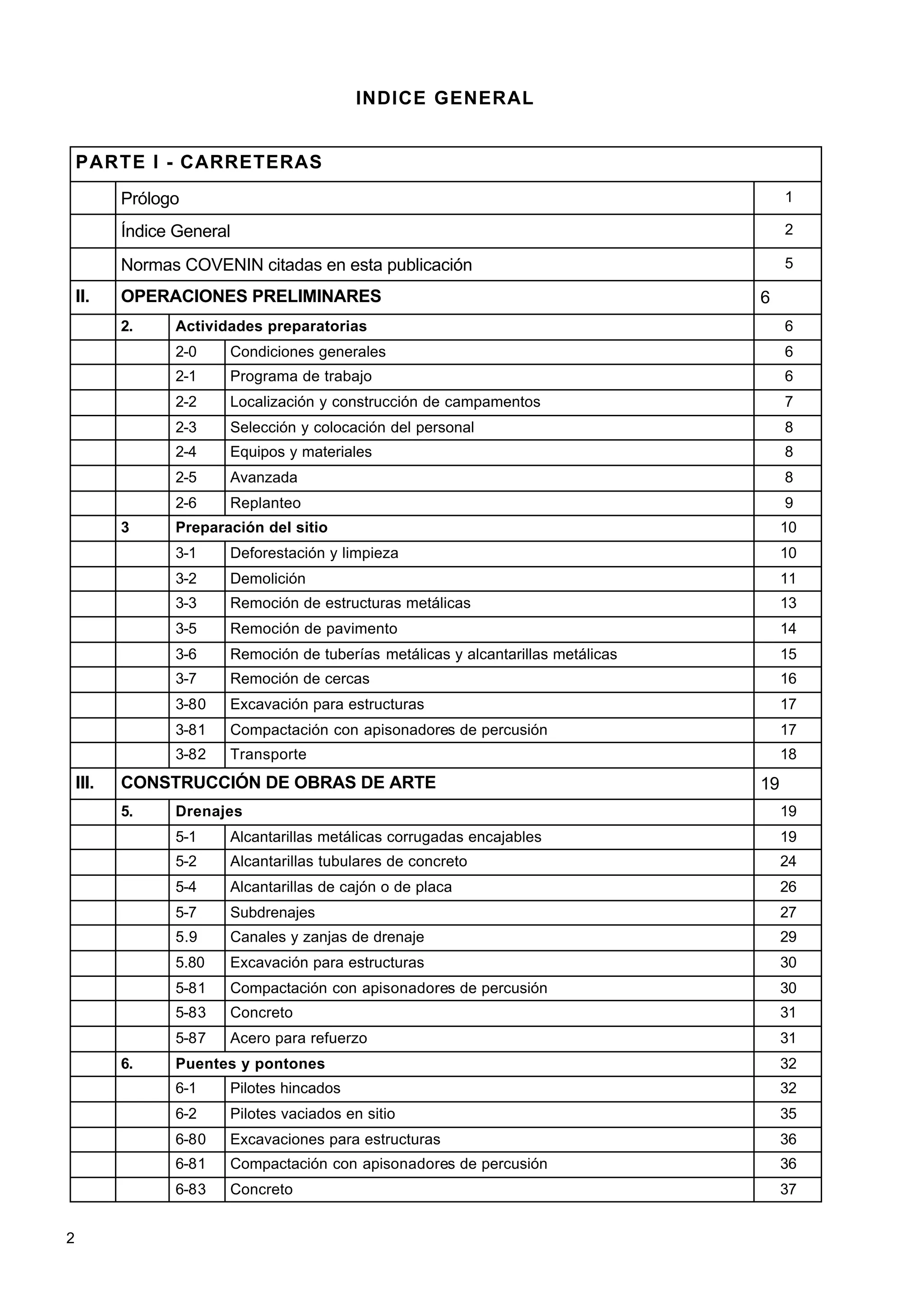 Covenin Carreteras Parte I Especificaciones 2000 1-1987 | PDF