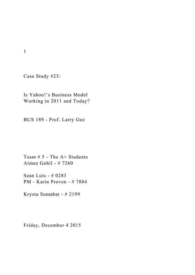 1 Case Study #23 Is Yahoo!’s Business Model .docx | Web Development | Internet