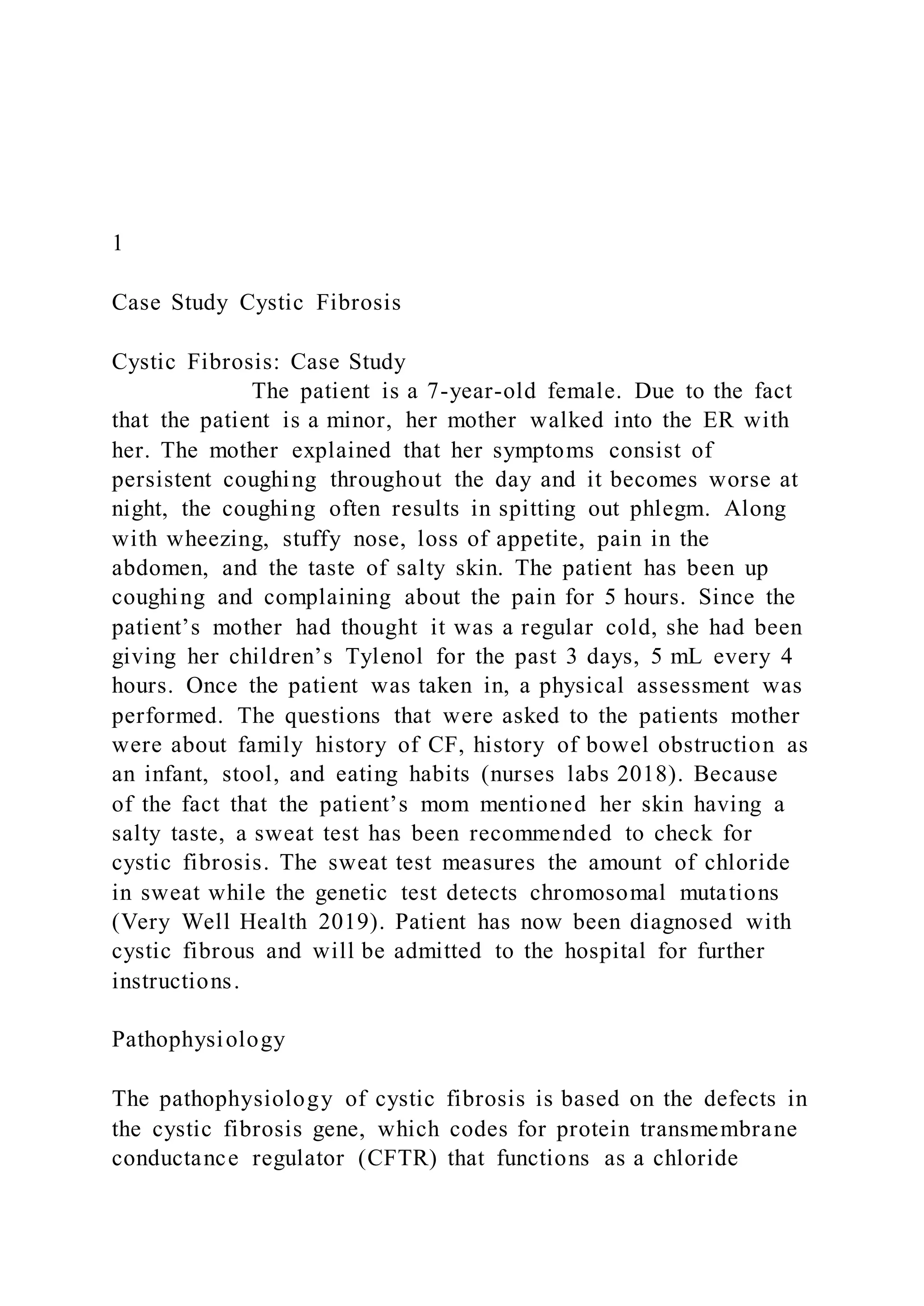 1Case Study Cystic FibrosisCystic Fibrosis Case Study | DOCX