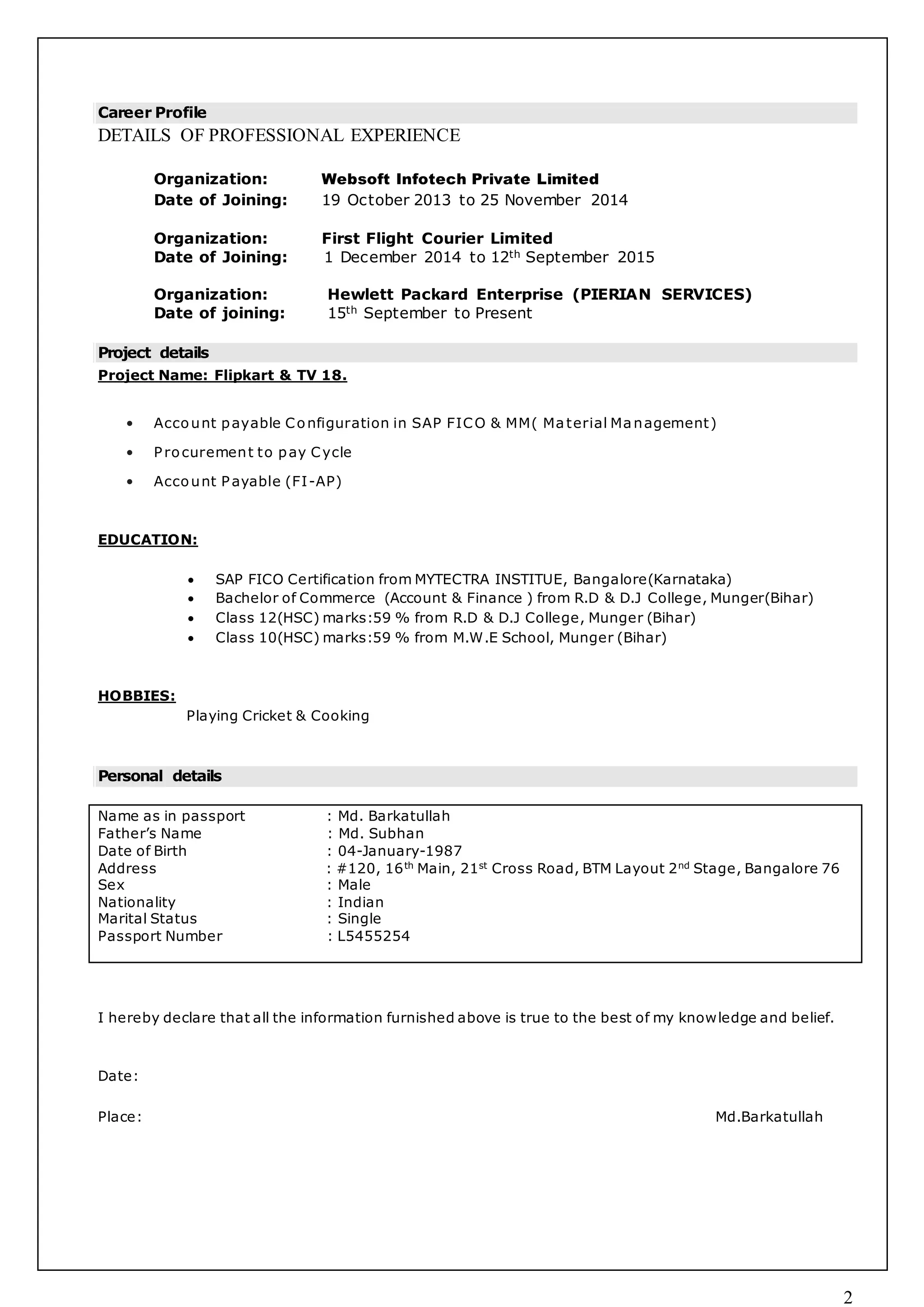 2.9 yrs Experience in Accounts payable | DOCX