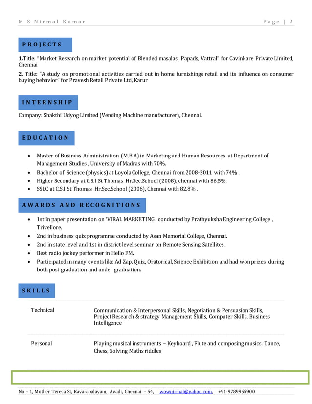 nirmal resume dinein | PDF