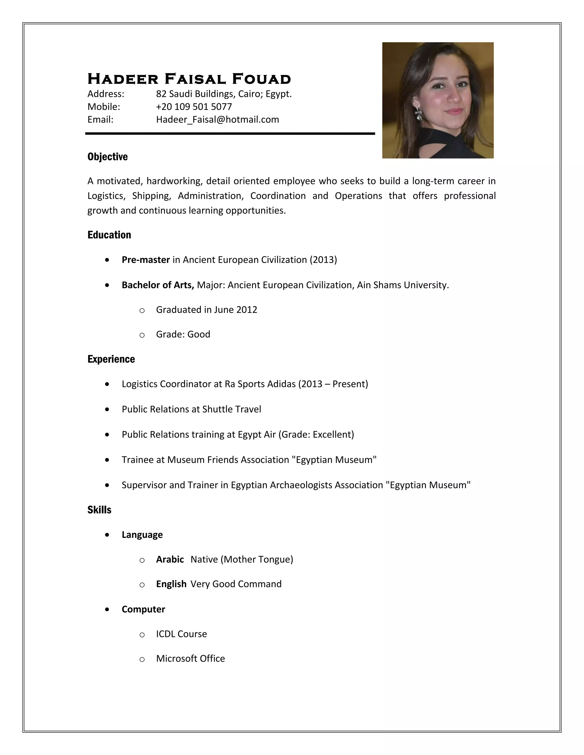 Hadeer CV (Logistics) | DOC