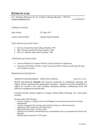 Eeshani Zad Resume | PDF | Business | Business and Finance