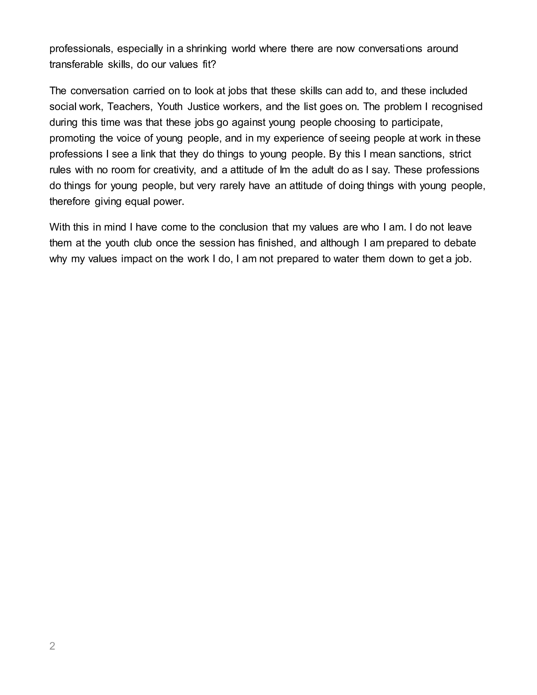 youth work values | DOCX