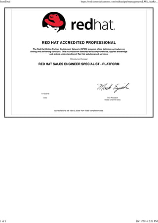 Redhat Sales Engineer -Mohankumar | PDF