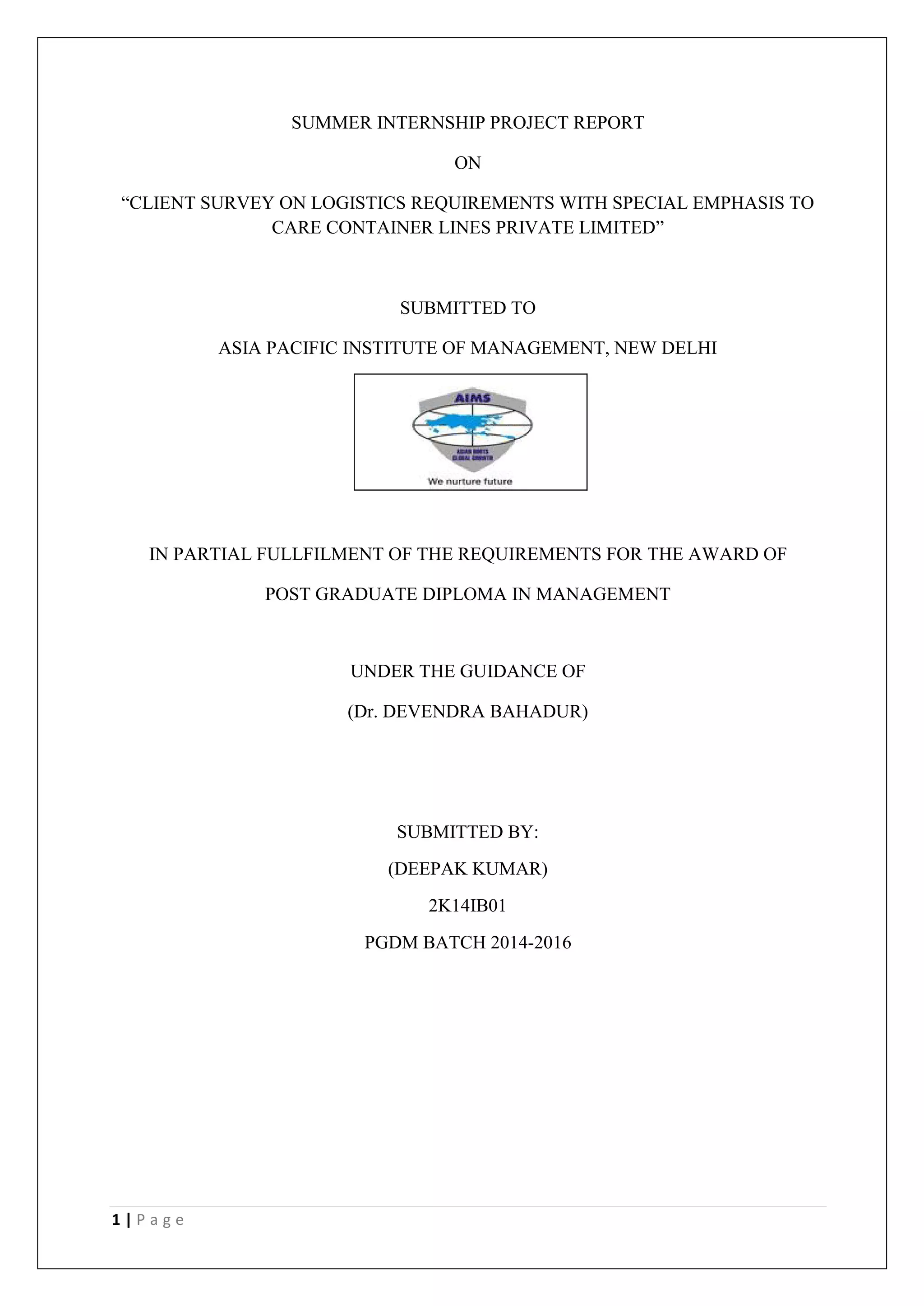 SUMMER INTERNSHIP REPORT - Deepak kumar | PDF