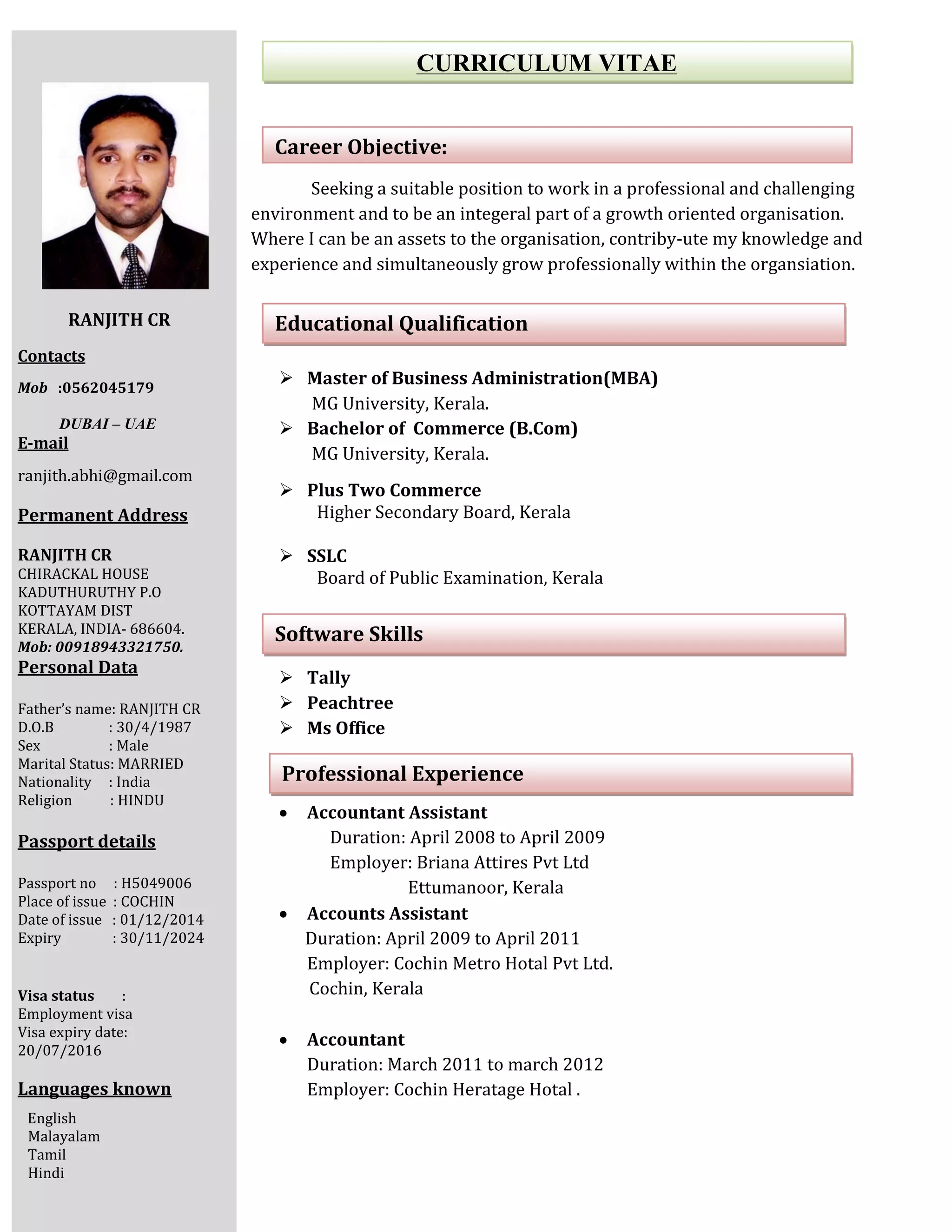 Ranjith's CV Email | PDF