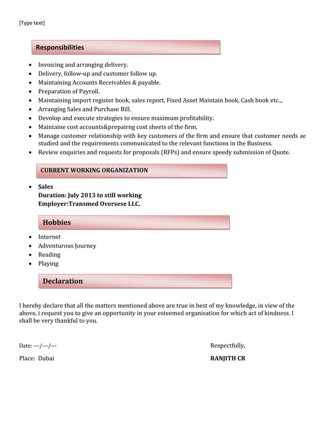 Ranjith's CV Email | PDF