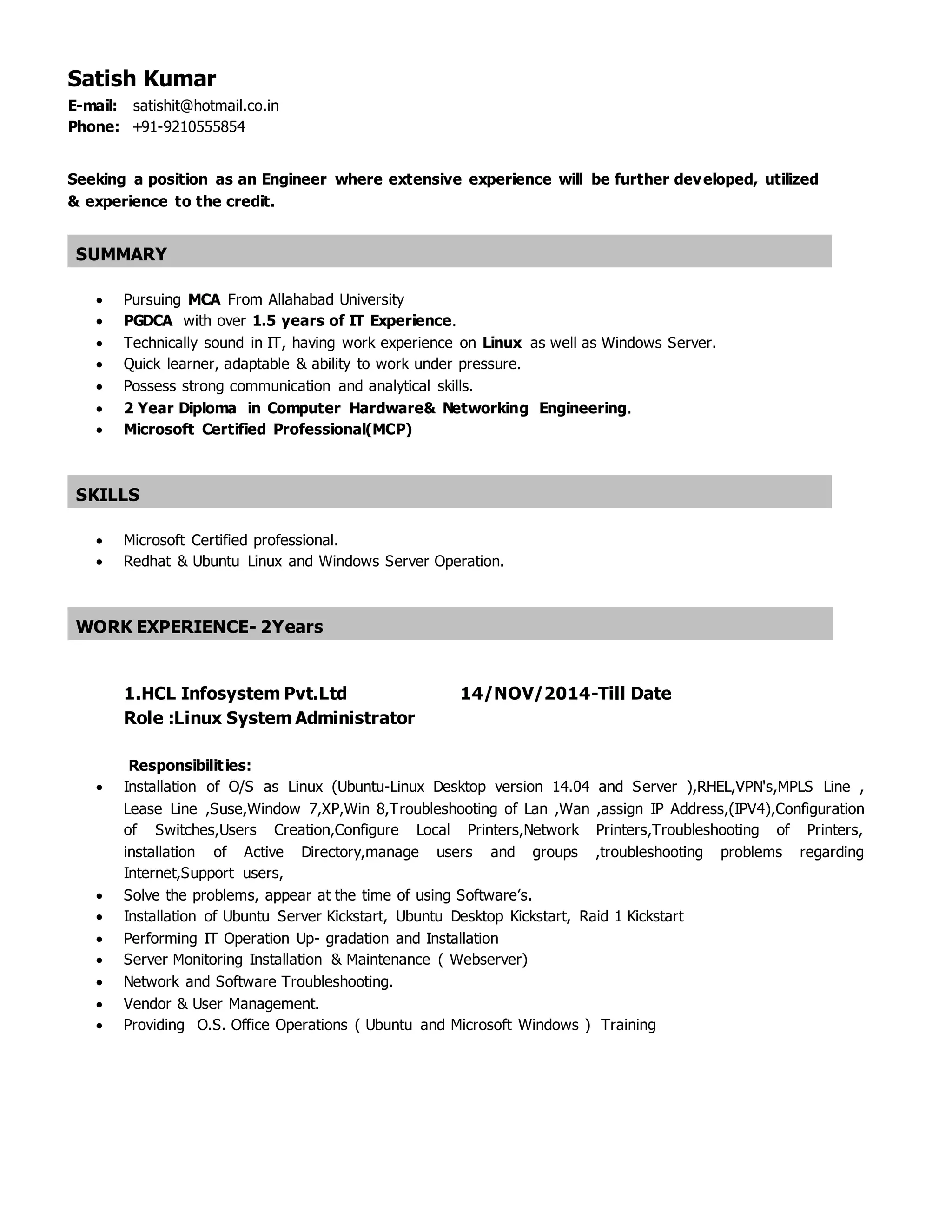 satish new cv | DOCX