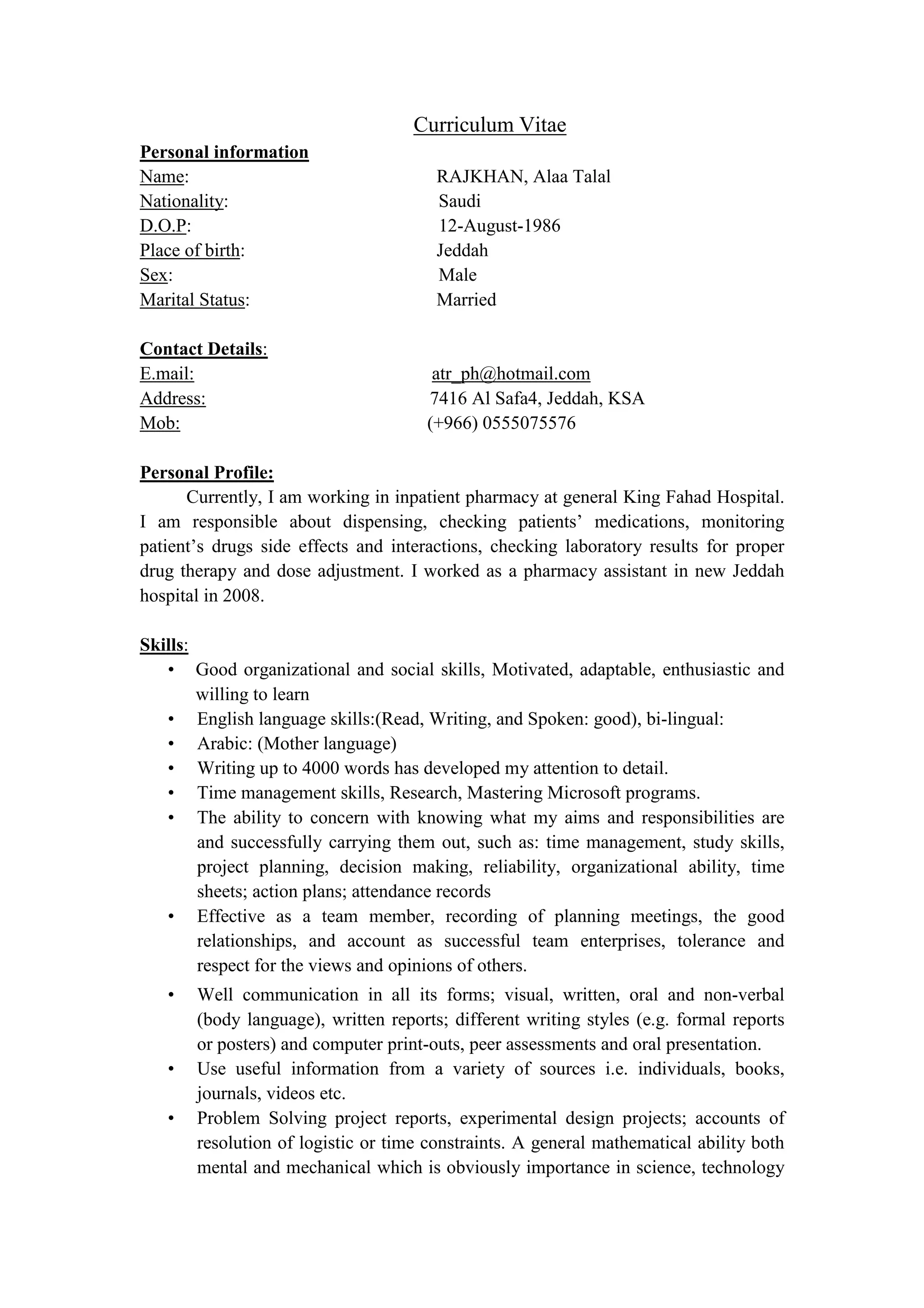 CV alaa's Curriculum Vitae | PDF
