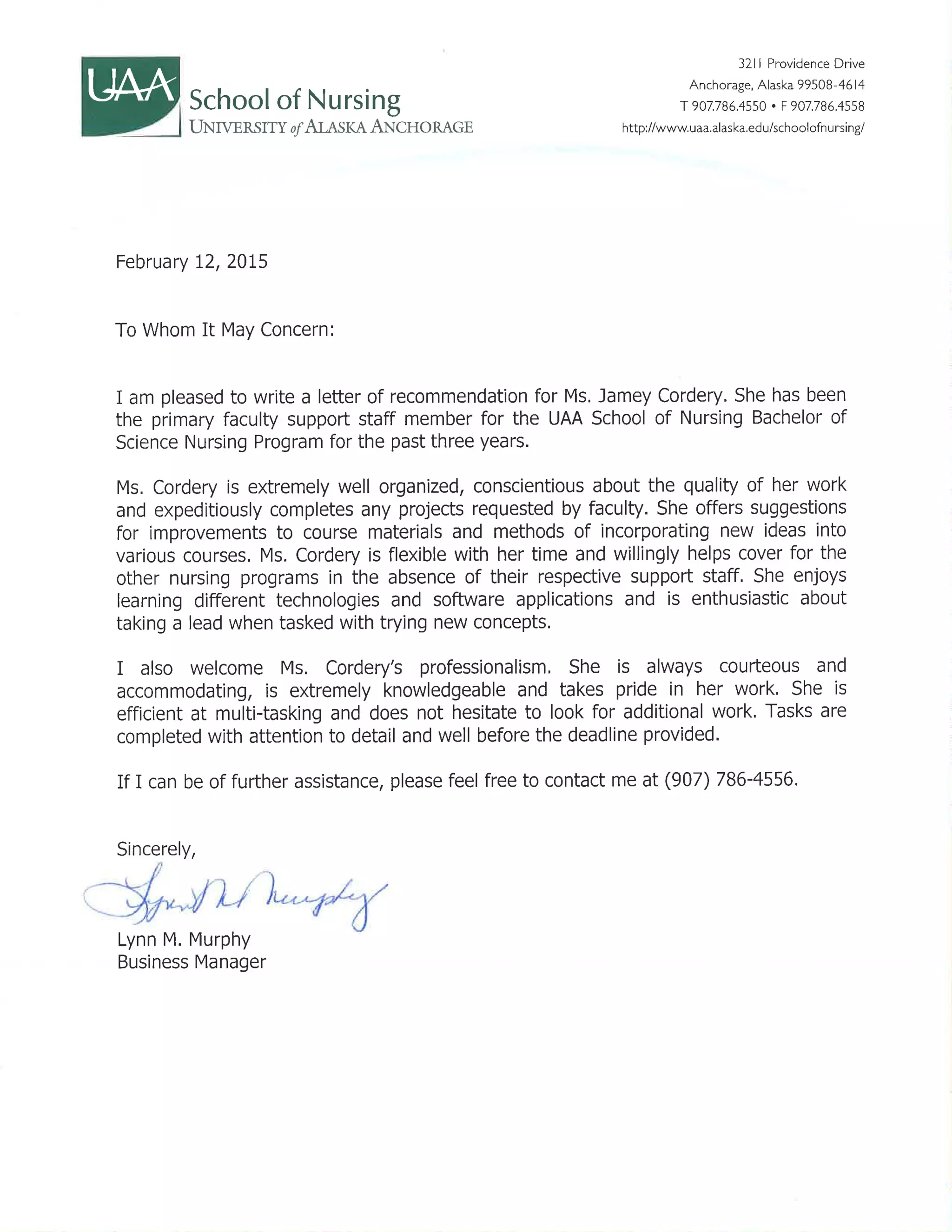 Letter of recommendation - Murphy 2-13-15 | PDF