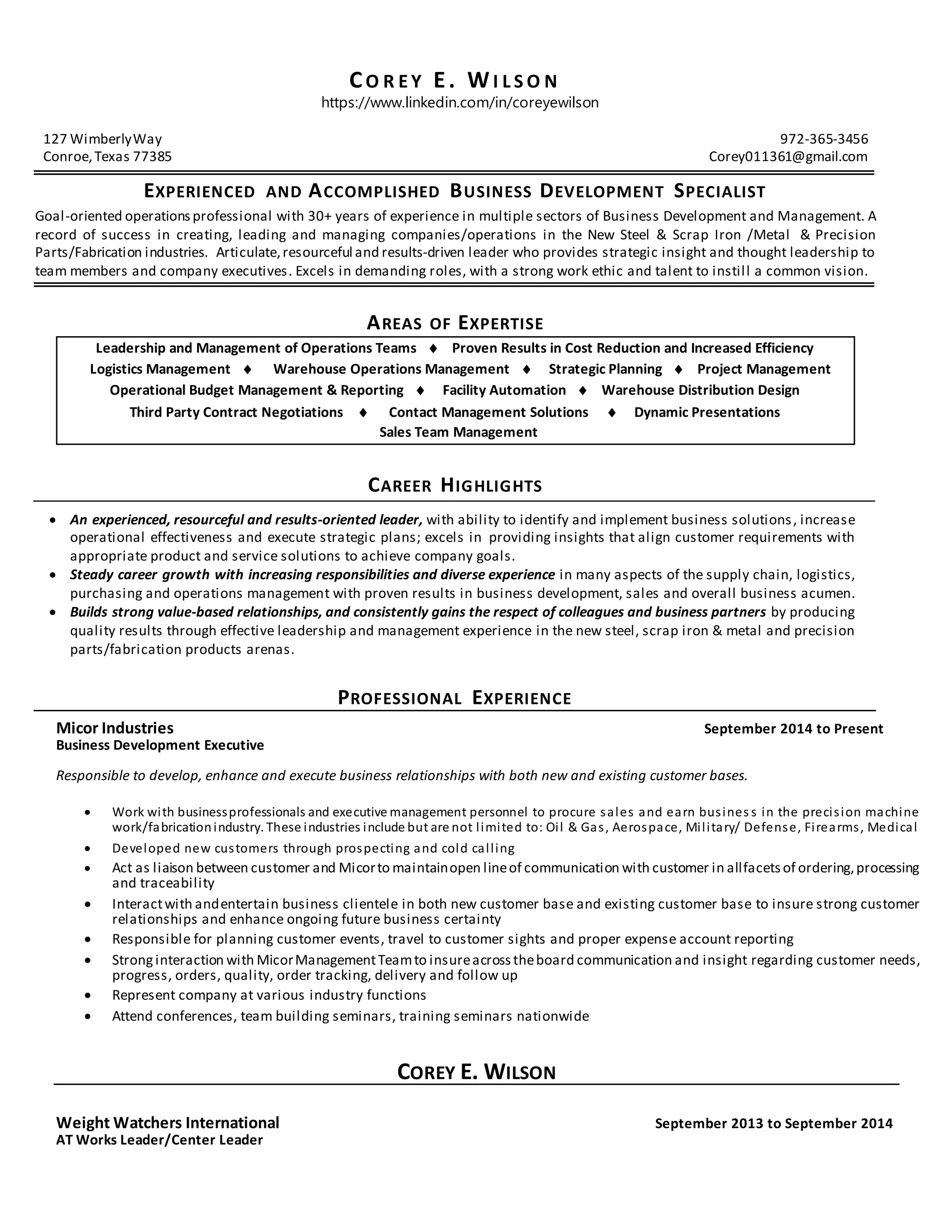 Corey Wilson Resume 2015 Rev A | DOCX