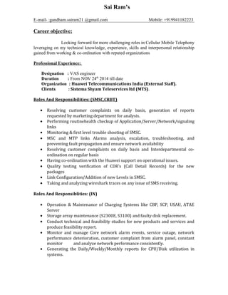 sai ram telecom Resume | DOC
