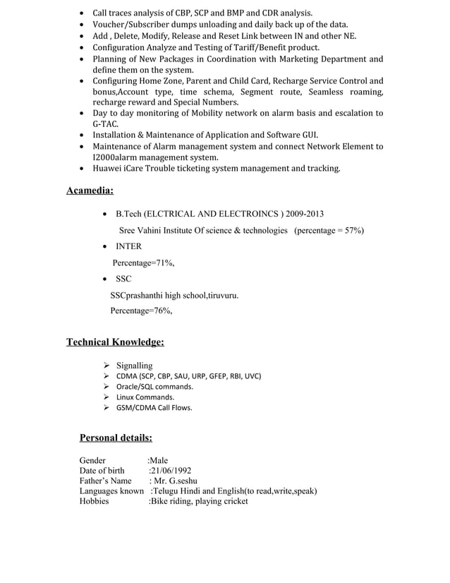 sai ram telecom Resume | DOC