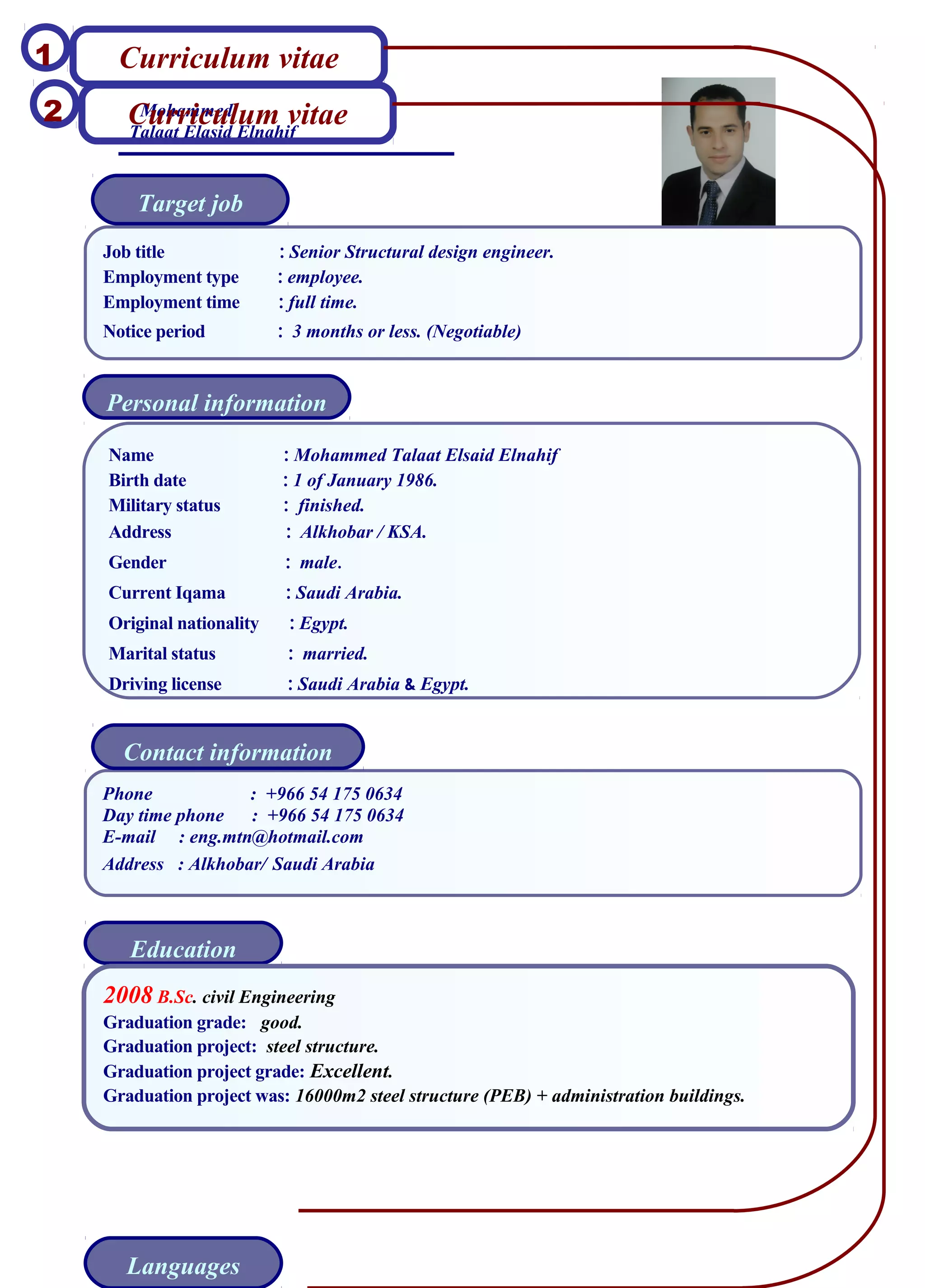 M Elnahif - Senior structural design engineer CV | DOC