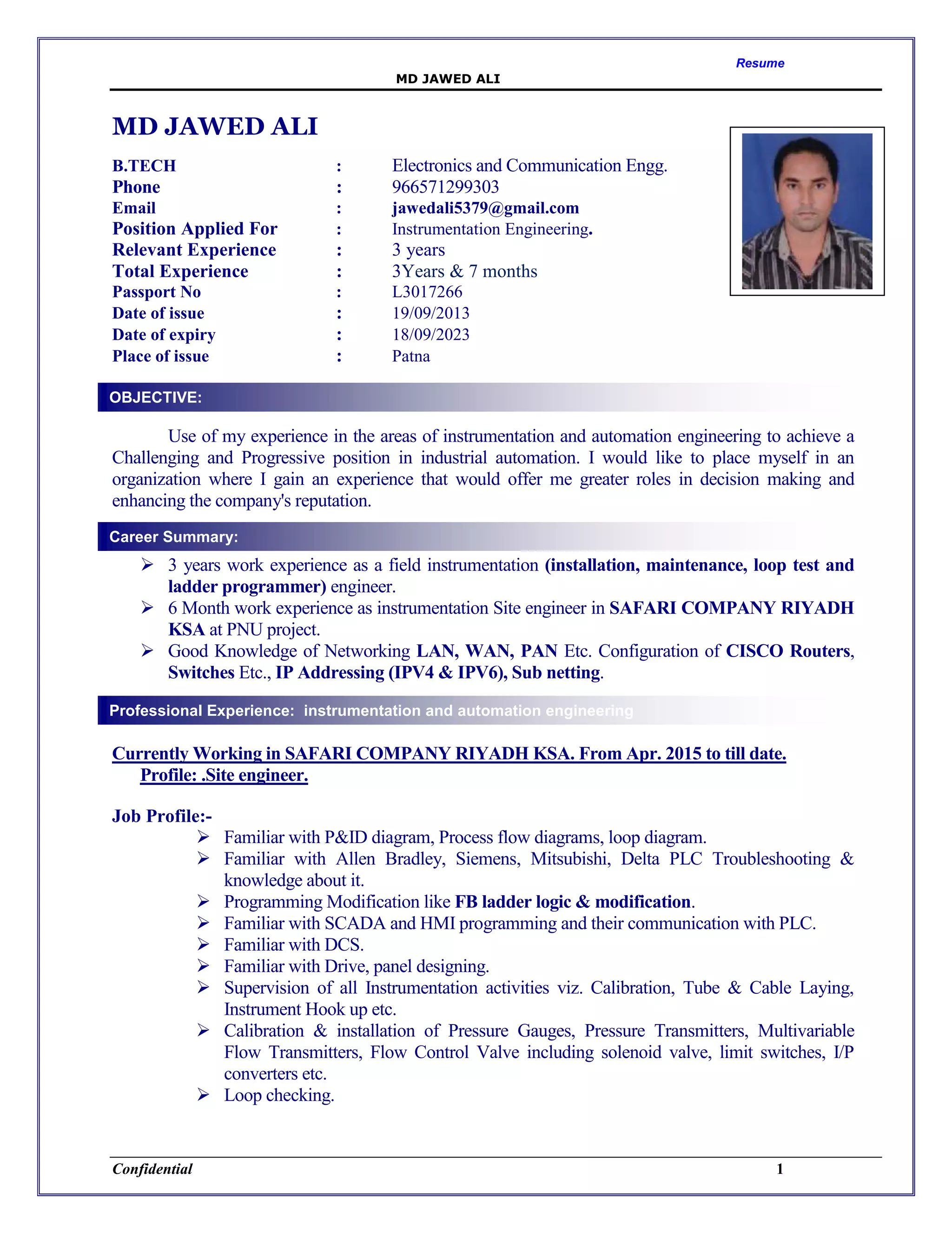 jawed_CV_instrument 3.7 yr exp | PDF