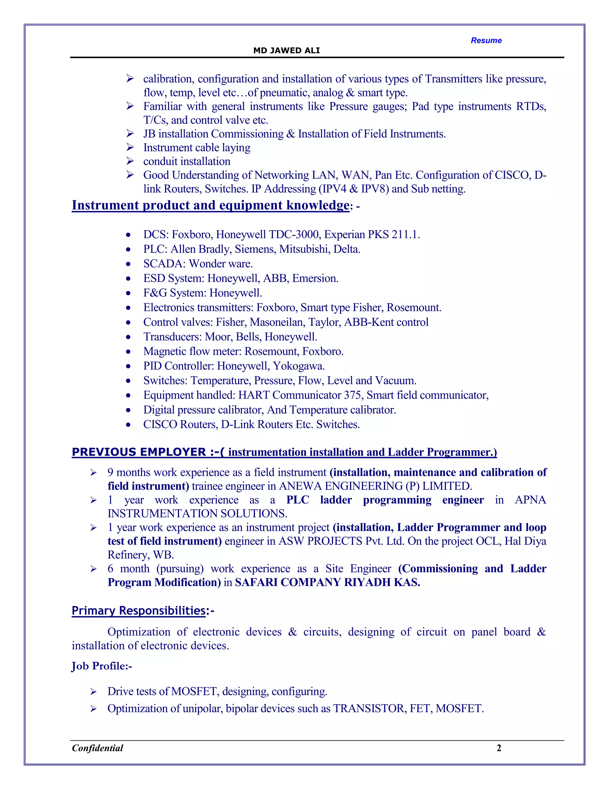 jawed_CV_instrument 3.7 yr exp | PDF