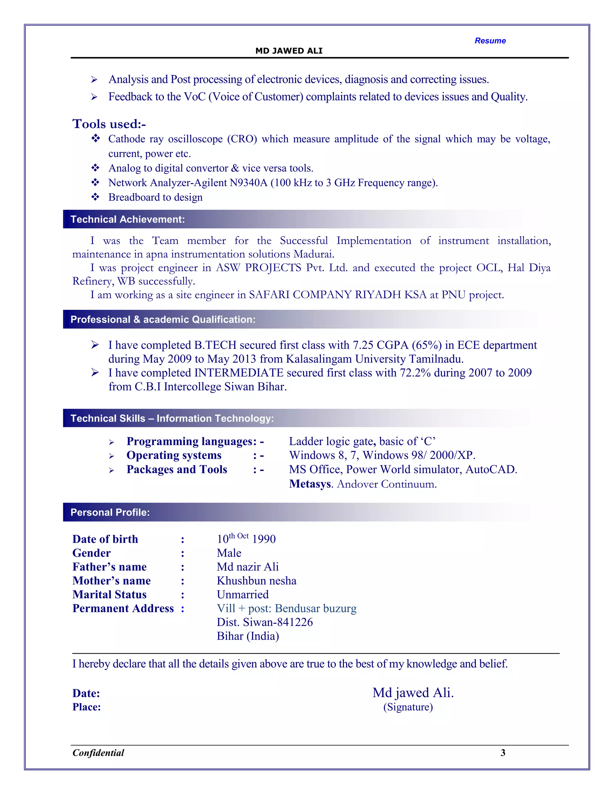 jawed_CV_instrument 3.7 yr exp | PDF