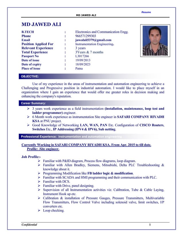 jawed_CV_instrument 3.7 yr exp | PDF