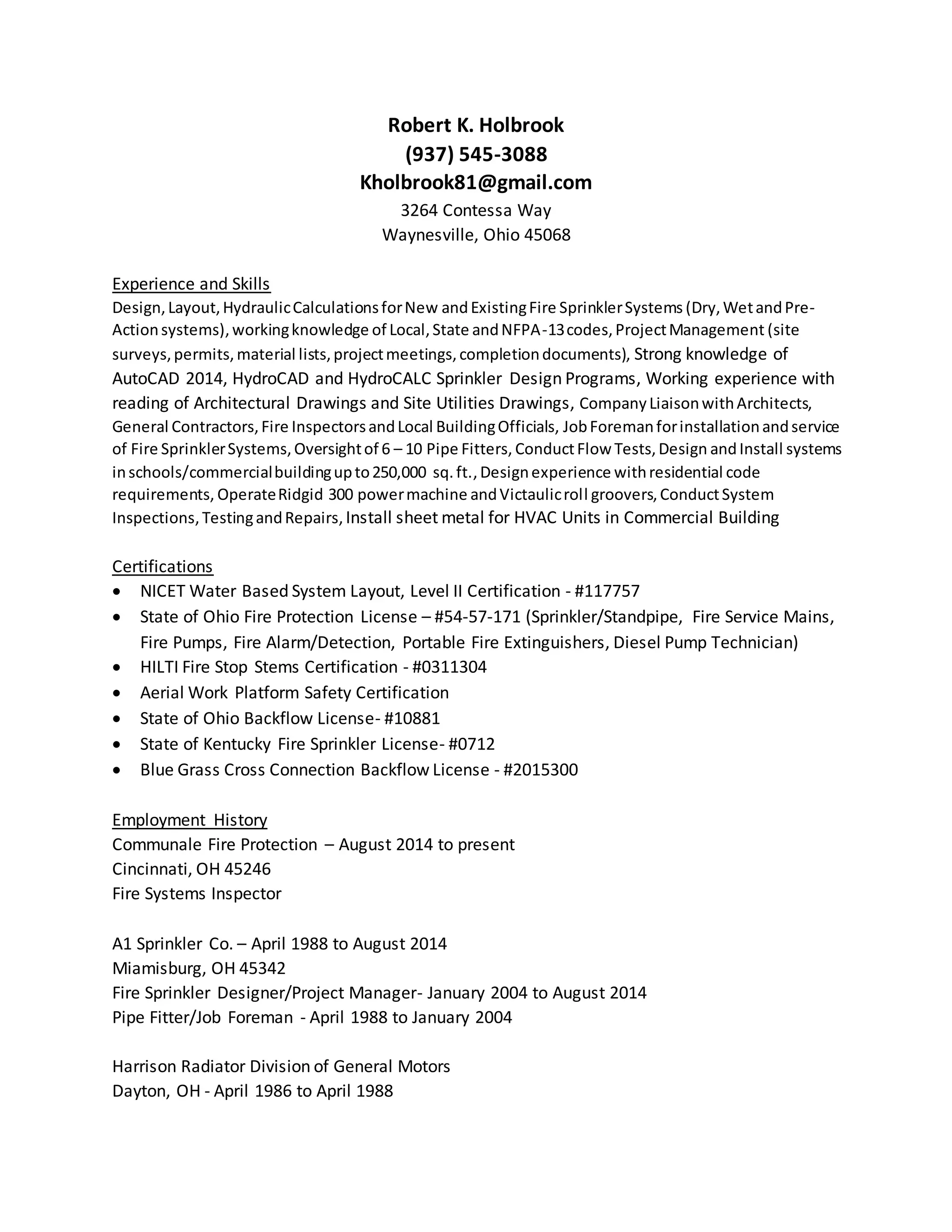 Robert Holbrook resume | DOCX