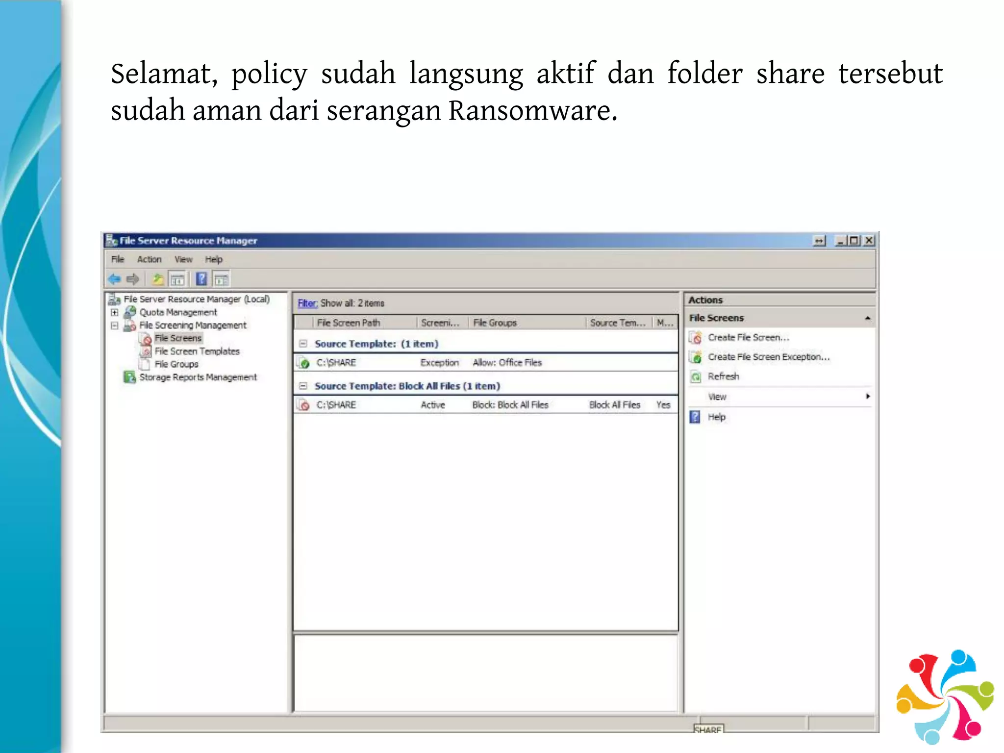 Pencegahan Enkripsi Ransomware dengan FSRM Windows | PPT