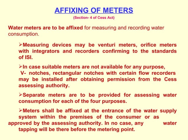 provisions of water cess act 1977 | PPT