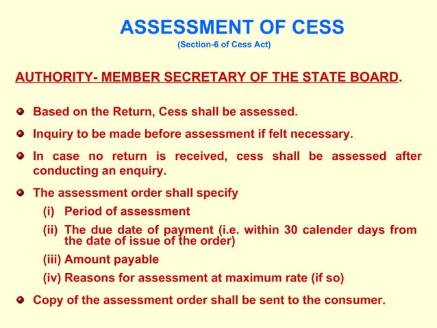 provisions of water cess act 1977 | PPT