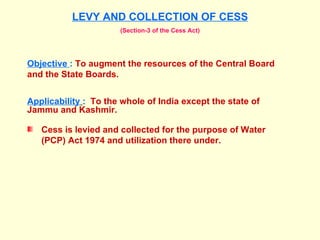 provisions of water cess act 1977 | PPT