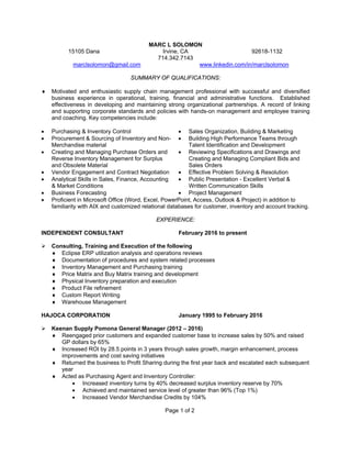 Marc Solomon Resume 20160901ic | PDF