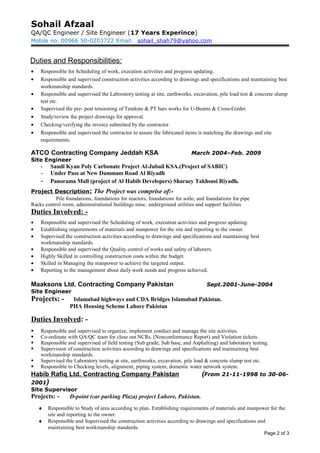 Sohail Afzaal CV for Site Engineer | DOC