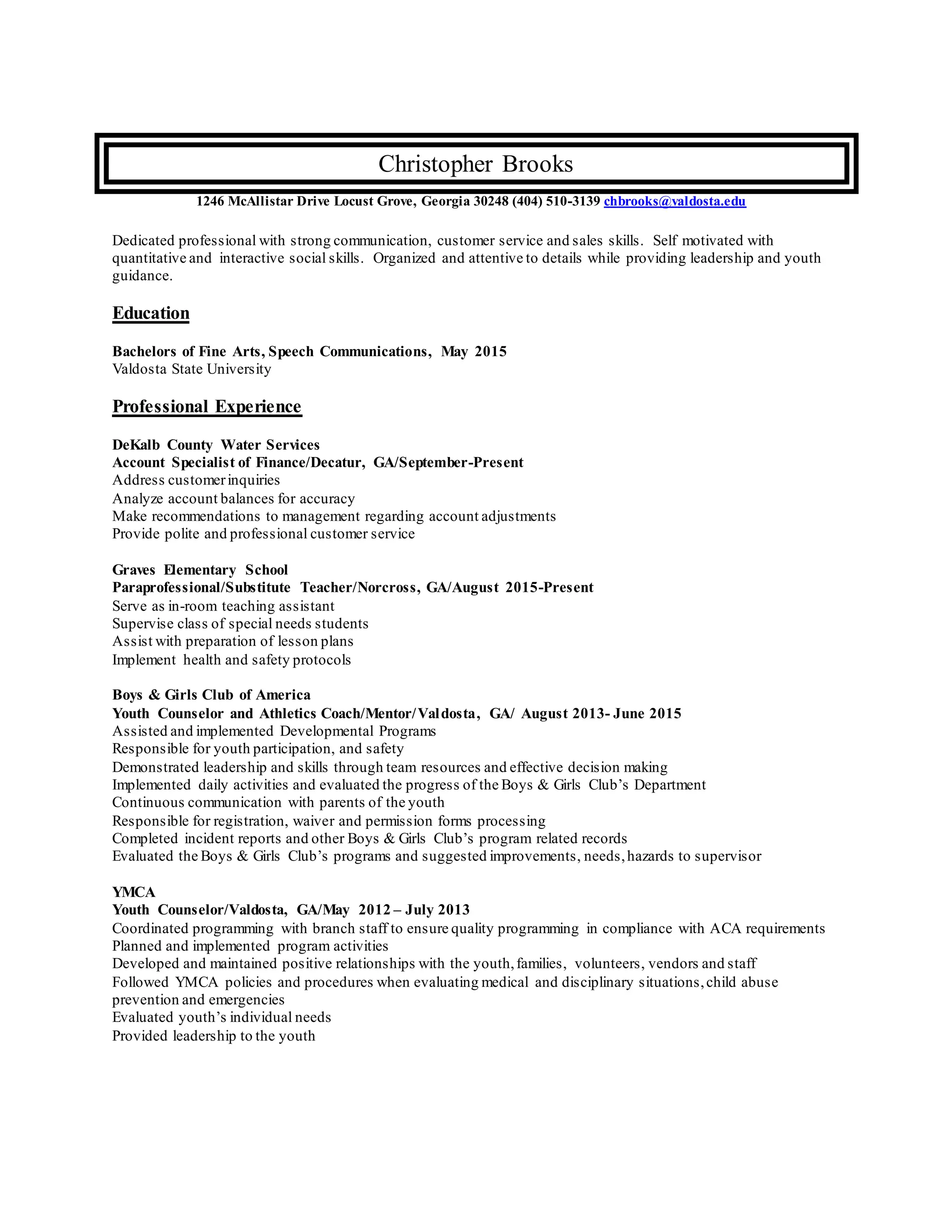 Christopher Brooks Resume - Professional | DOCX | Special Education | Education