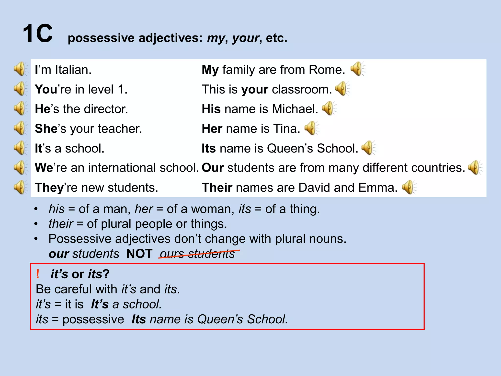 Possessive adjectives 1NB | PDF