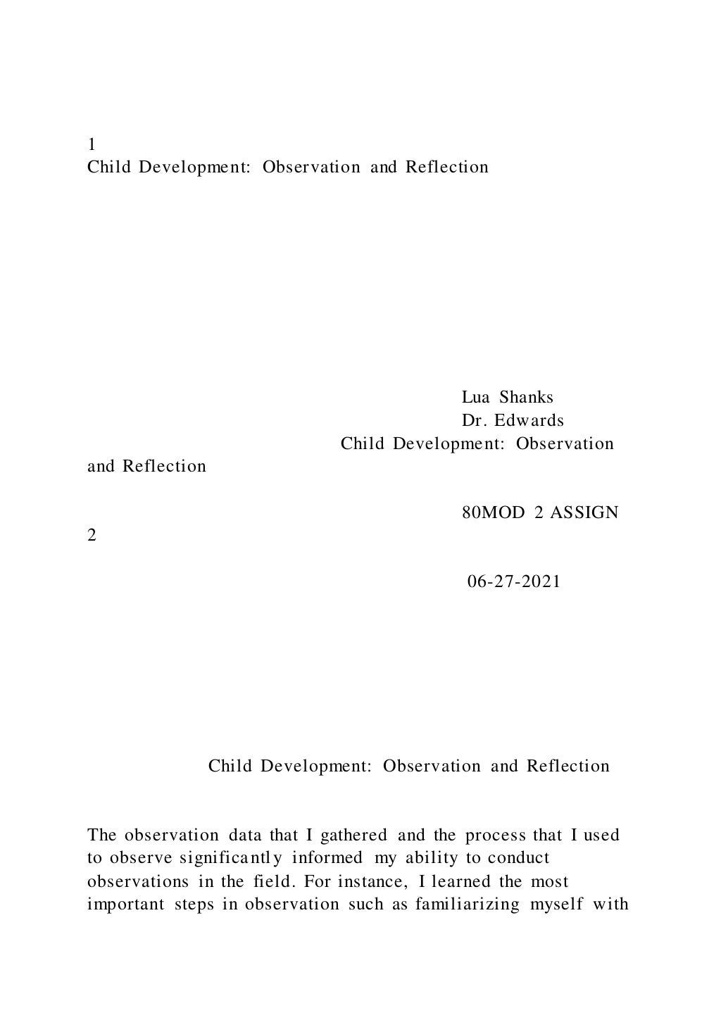 1Child Development Observation and Reflection | PDF | Free Download