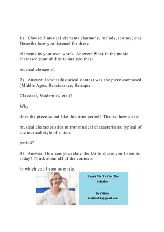 1) Choose 3 musical elements (harmony, melody, texture, etc) D | PDF