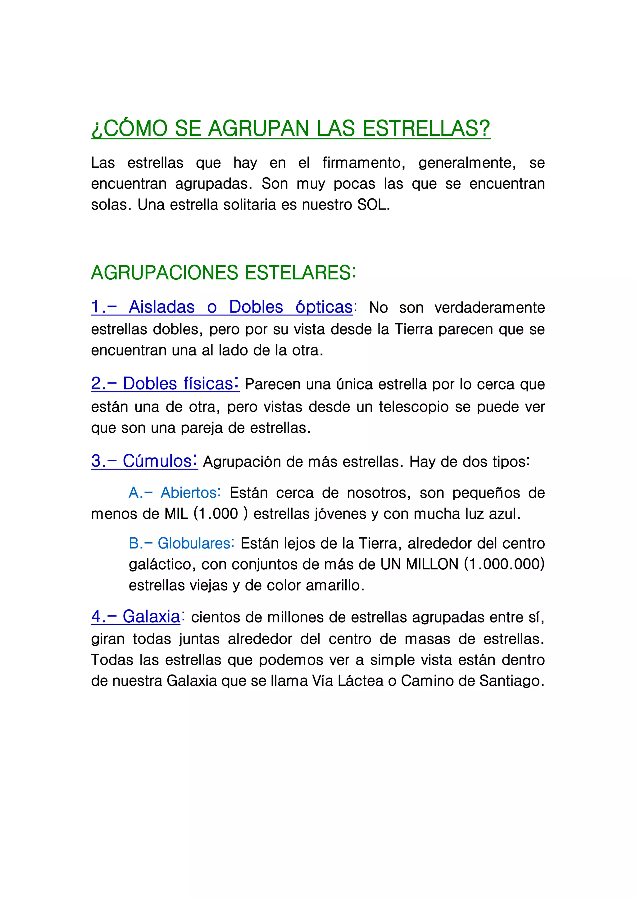 1 cómo se agrupan las estrellas texto | PDF