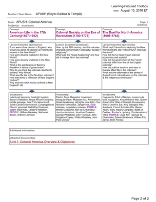 1 Colonial America Student Learning Map (SLM) | PDF