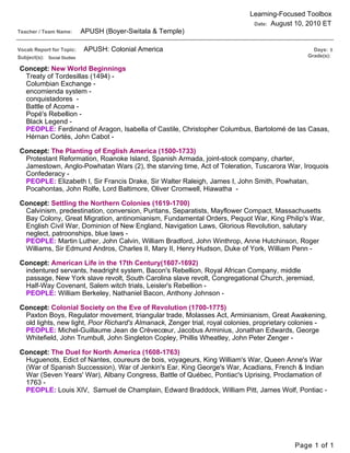 1 Colonial America Student Learning Map (SLM) | PDF | Death, Injury, or ...
