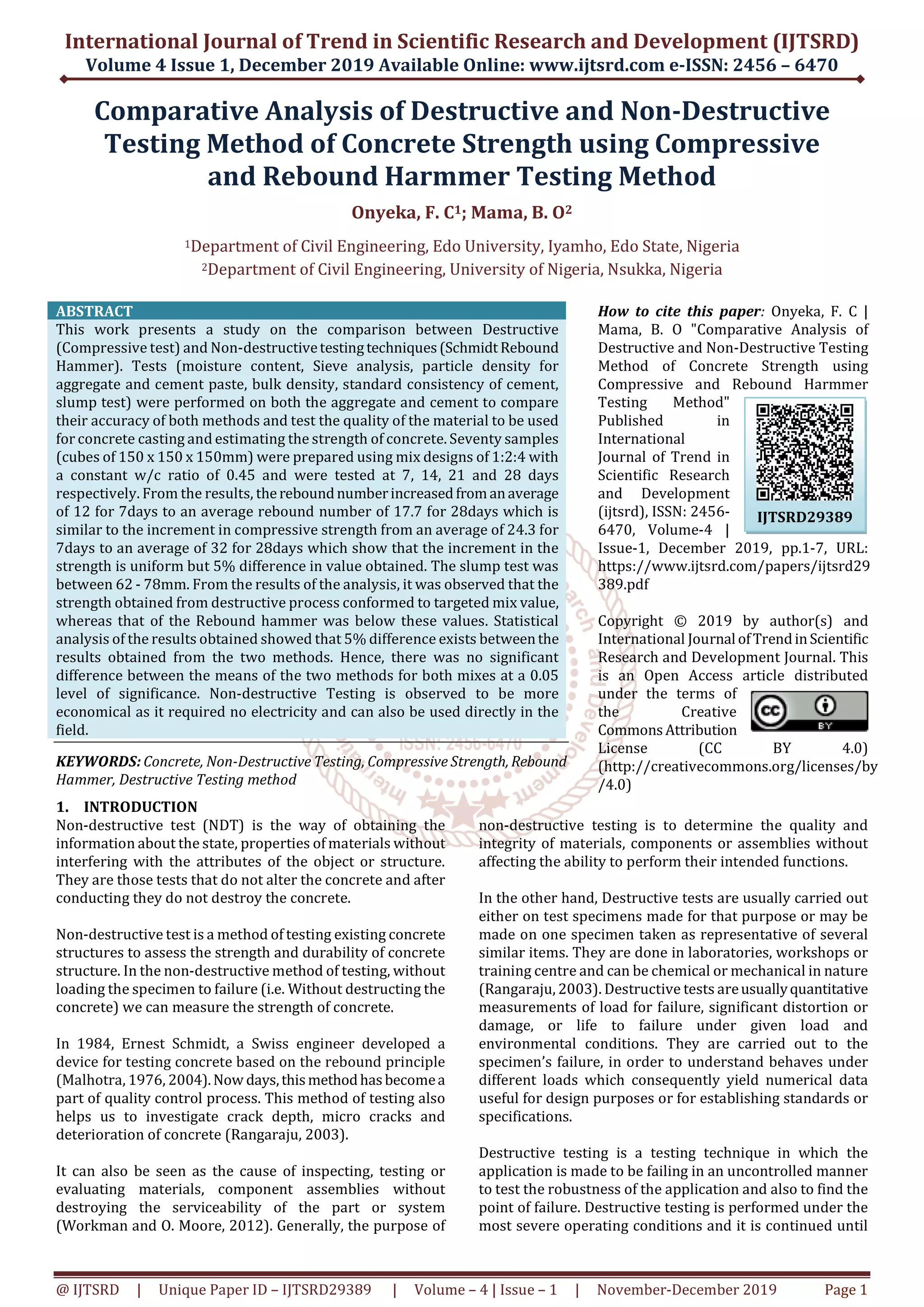 Comparative Analysis of Destructive and Non-Destructive Testing Method ...