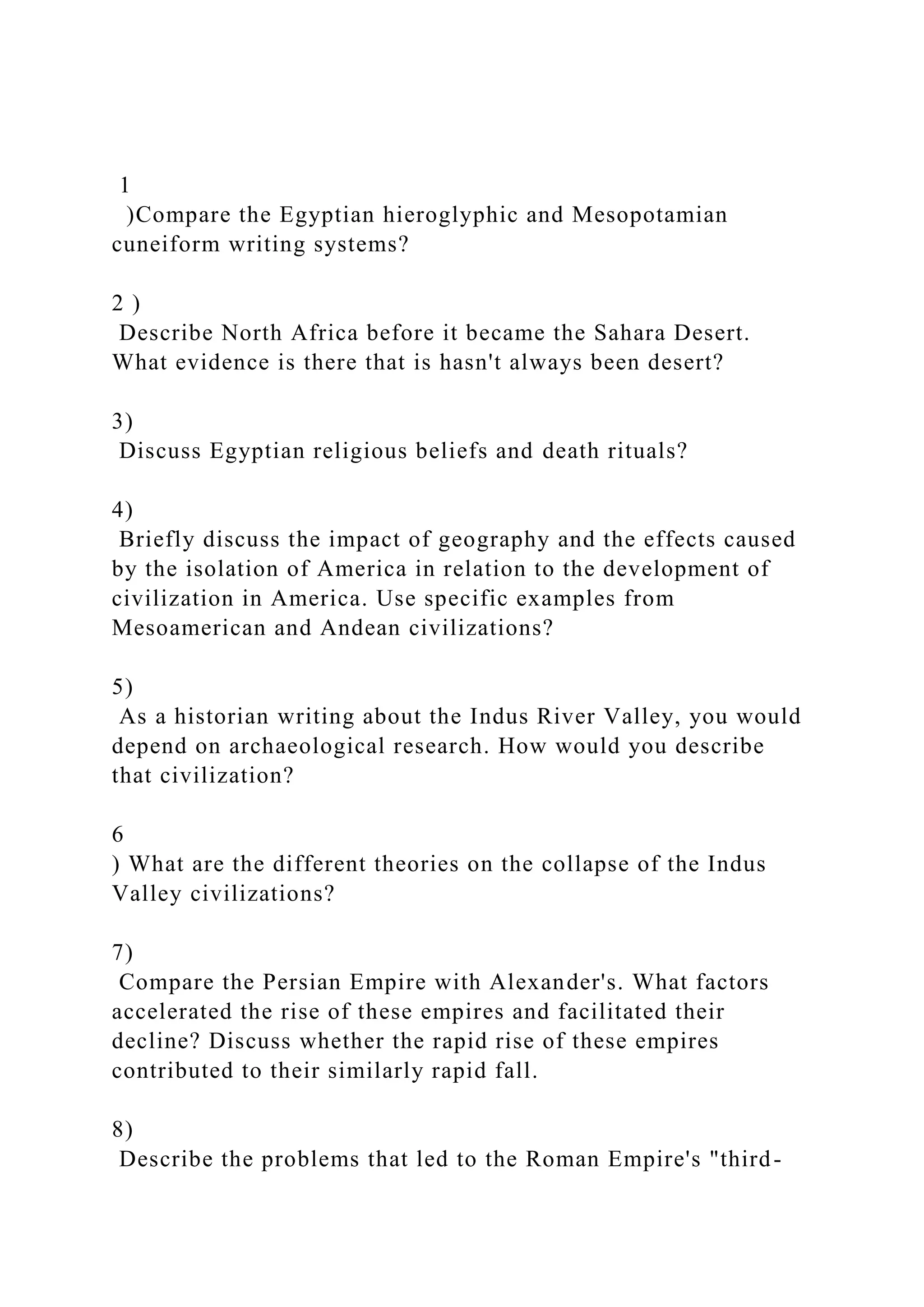 1 )Compare the Egyptian hieroglyphic and Mesopotamian cuneifor | PDF